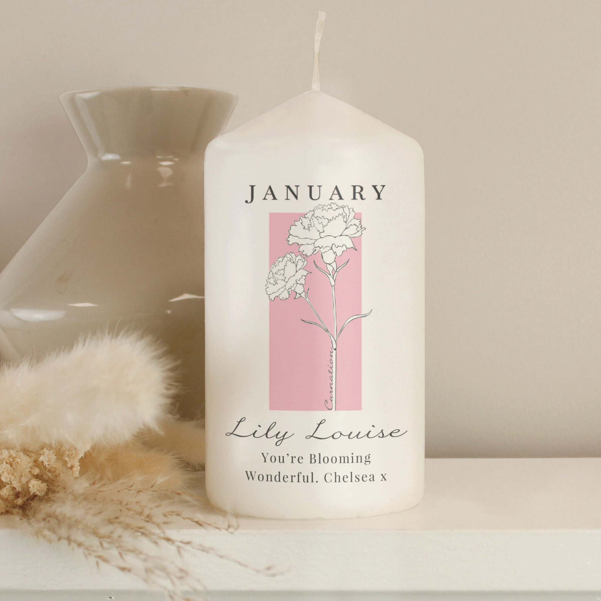 Personalised Birth Flower Pillar Candle - Personalised Gifts For Every ...