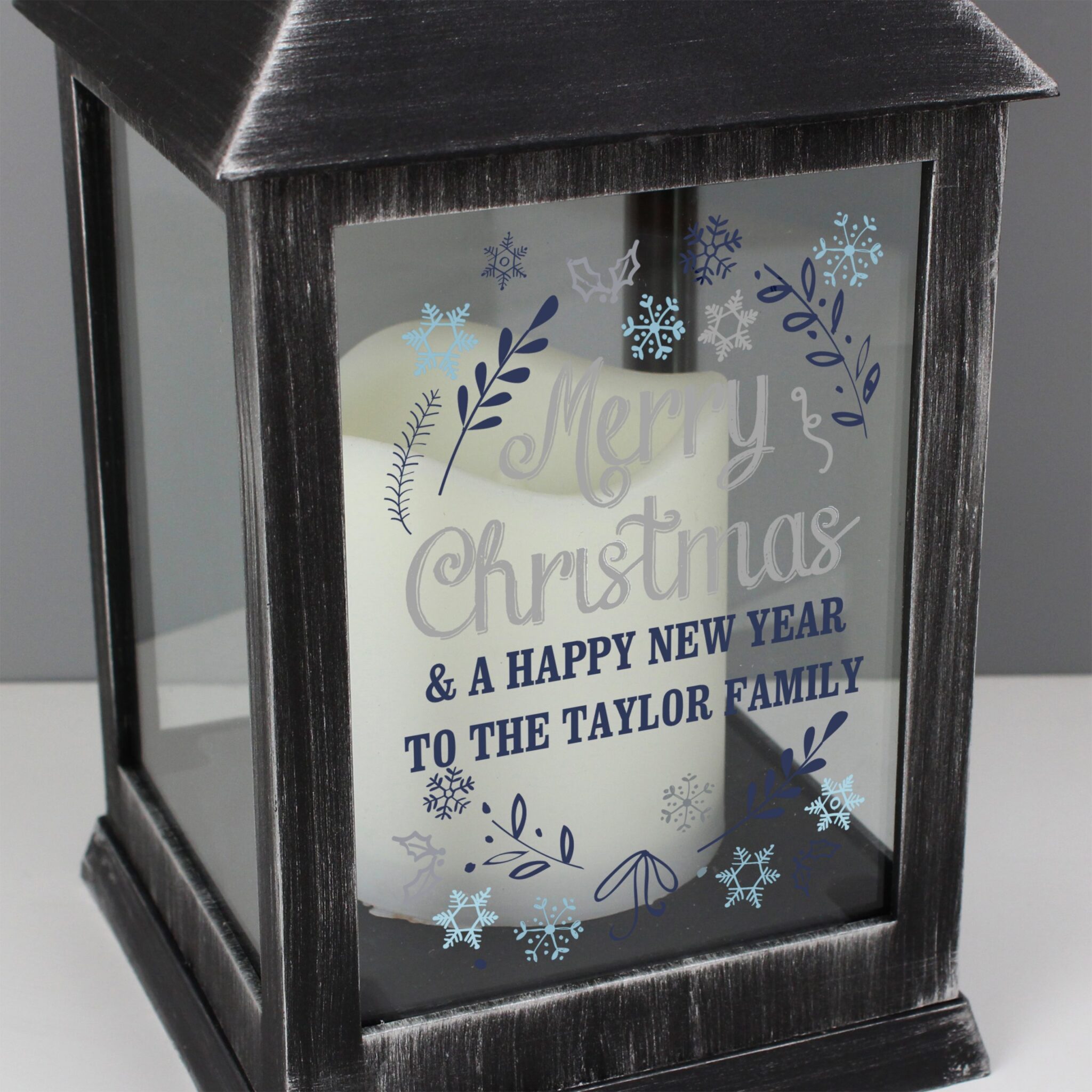 Personalised Christmas Frost Rustic Black Lantern - Personalised Gifts ...
