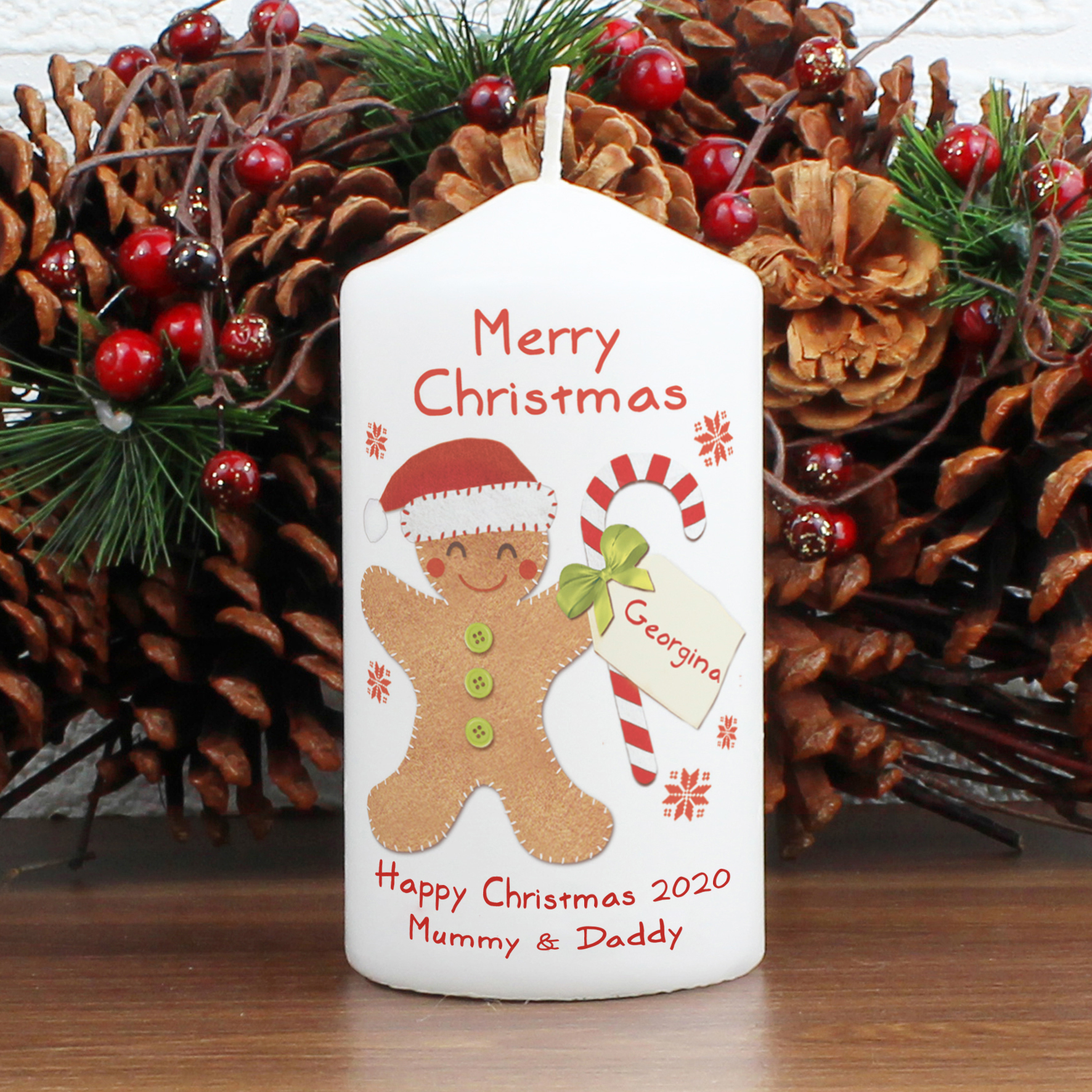 Personalised Felt Stitch Gingerbread Man Candle - Personalised Gifts ...