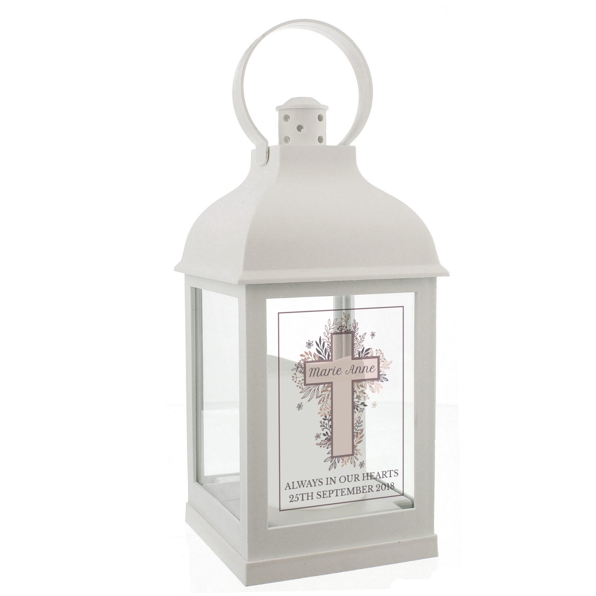 Personalised Floral Cross White Lantern - Unique Gift Ideas For Someone ...