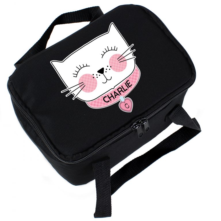 Personalised Cute Cat Black Lunch Bag - Personalised Gifts For Every ...