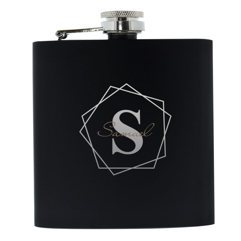 Personalised Geometric Initial Black Hip Flask - Personalised Gifts For ...