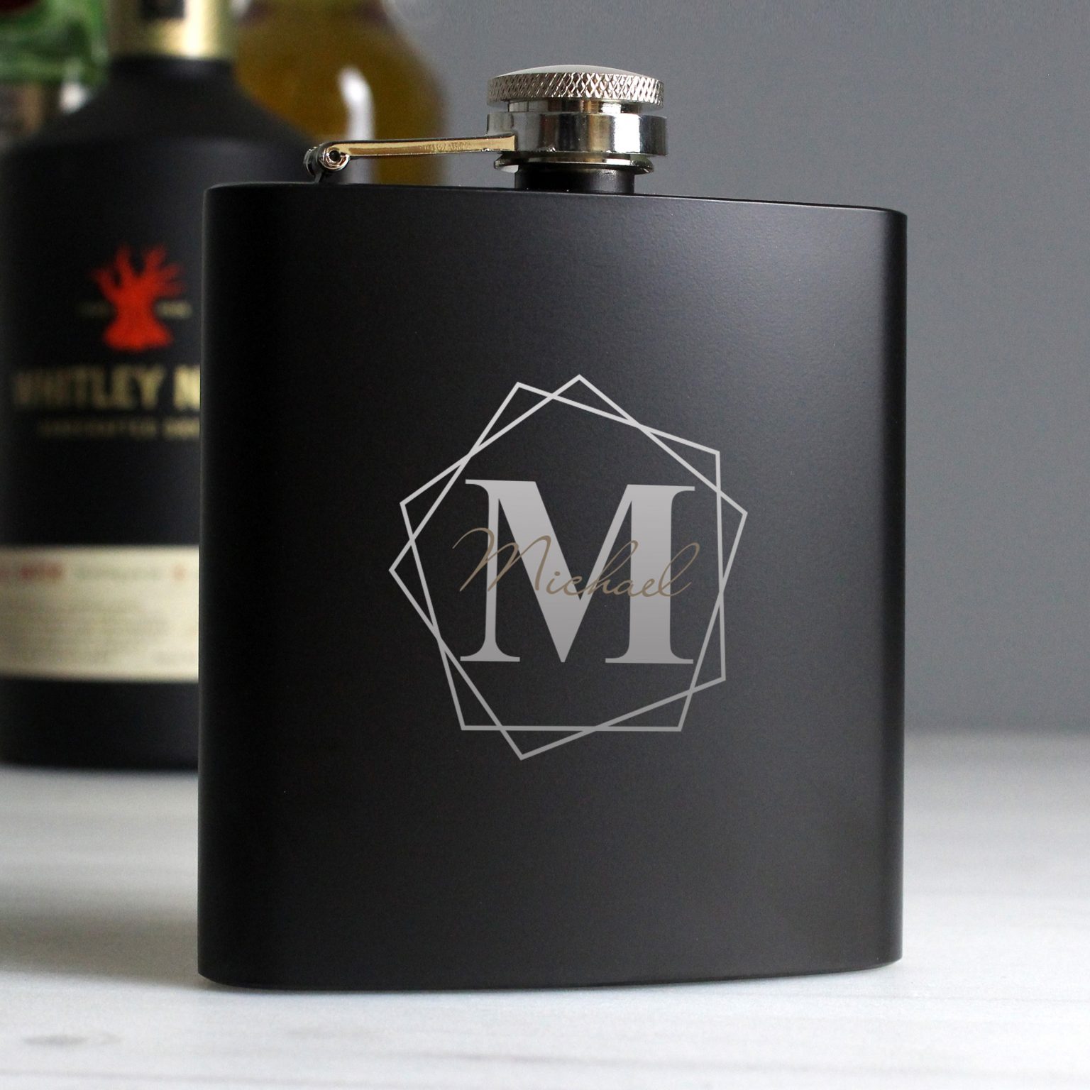 Personalised Geometric Initial Black Hip Flask - Unique Gift Ideas For ...