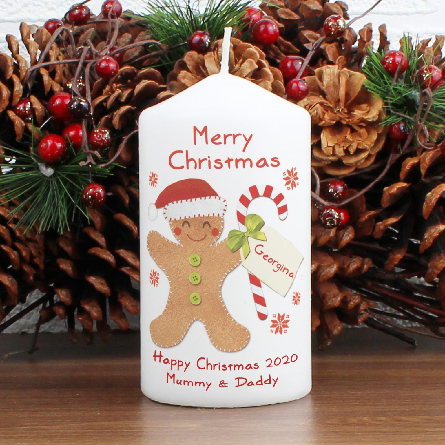 Personalised Felt Stitch Gingerbread Man Candle - Personalised Gifts ...