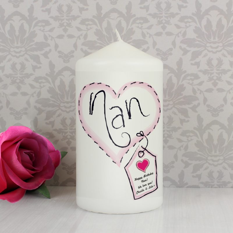 Personalised Heart Stitch Nan Candle - Personalised Gifts For Every ...