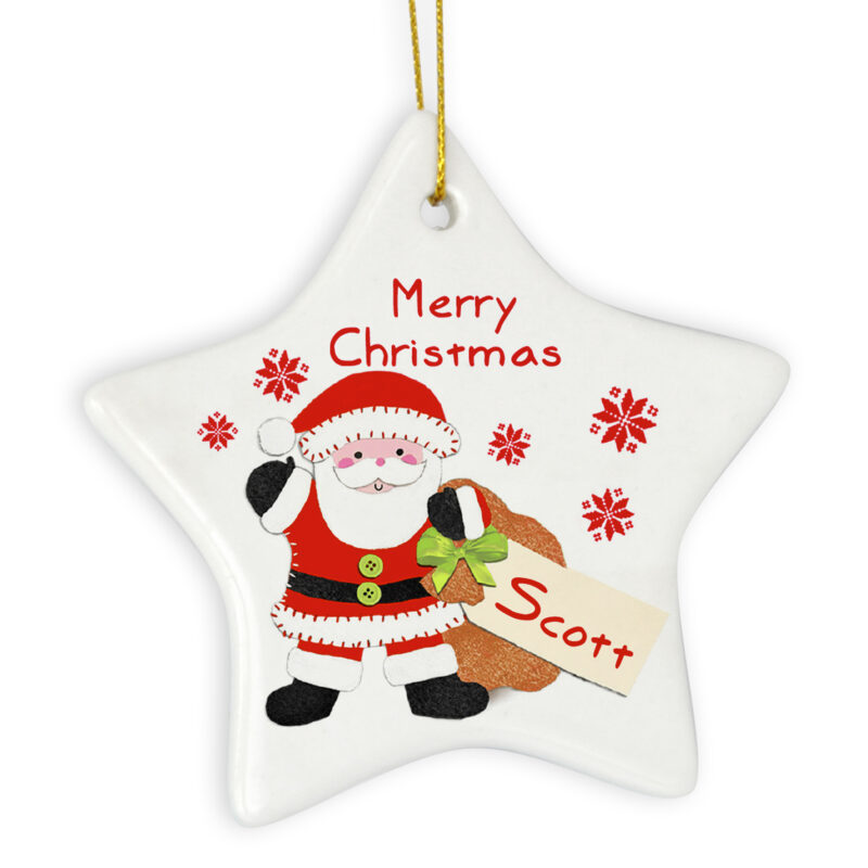 Personalised Felt Stitch Santa Ceramic Star Decoration - Personalised ...