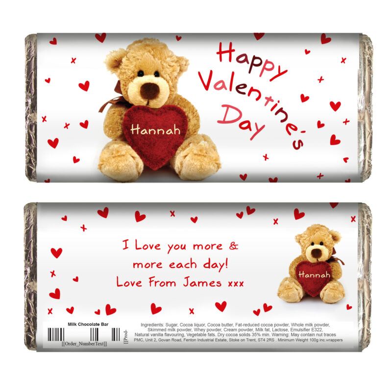 Personalised Teddy Heart Milk Chocolate Bar - Personalised Gifts For ...