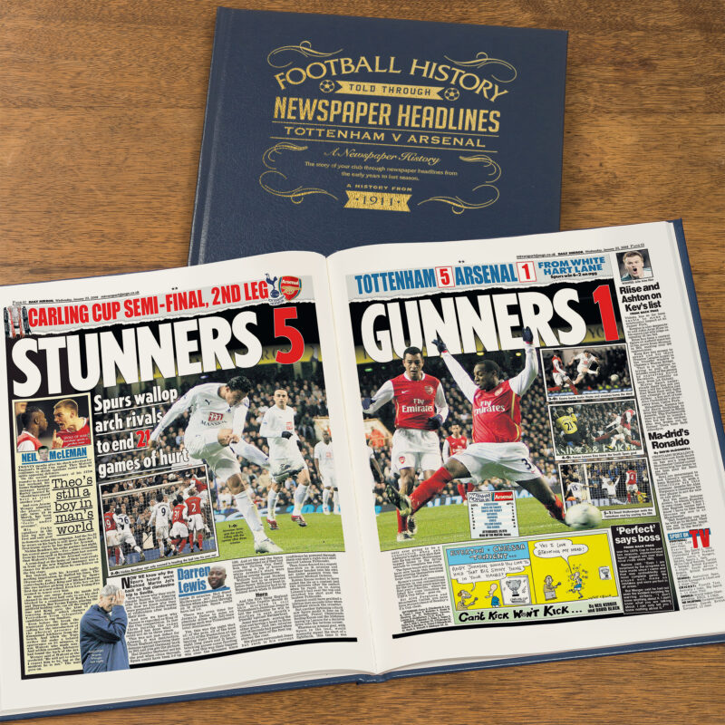 Personalised Spurs v Arsenal Newspaper History Book - IWTBAG