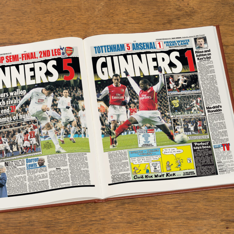 Personalised Spurs v Arsenal Newspaper History Book - IWTBAG