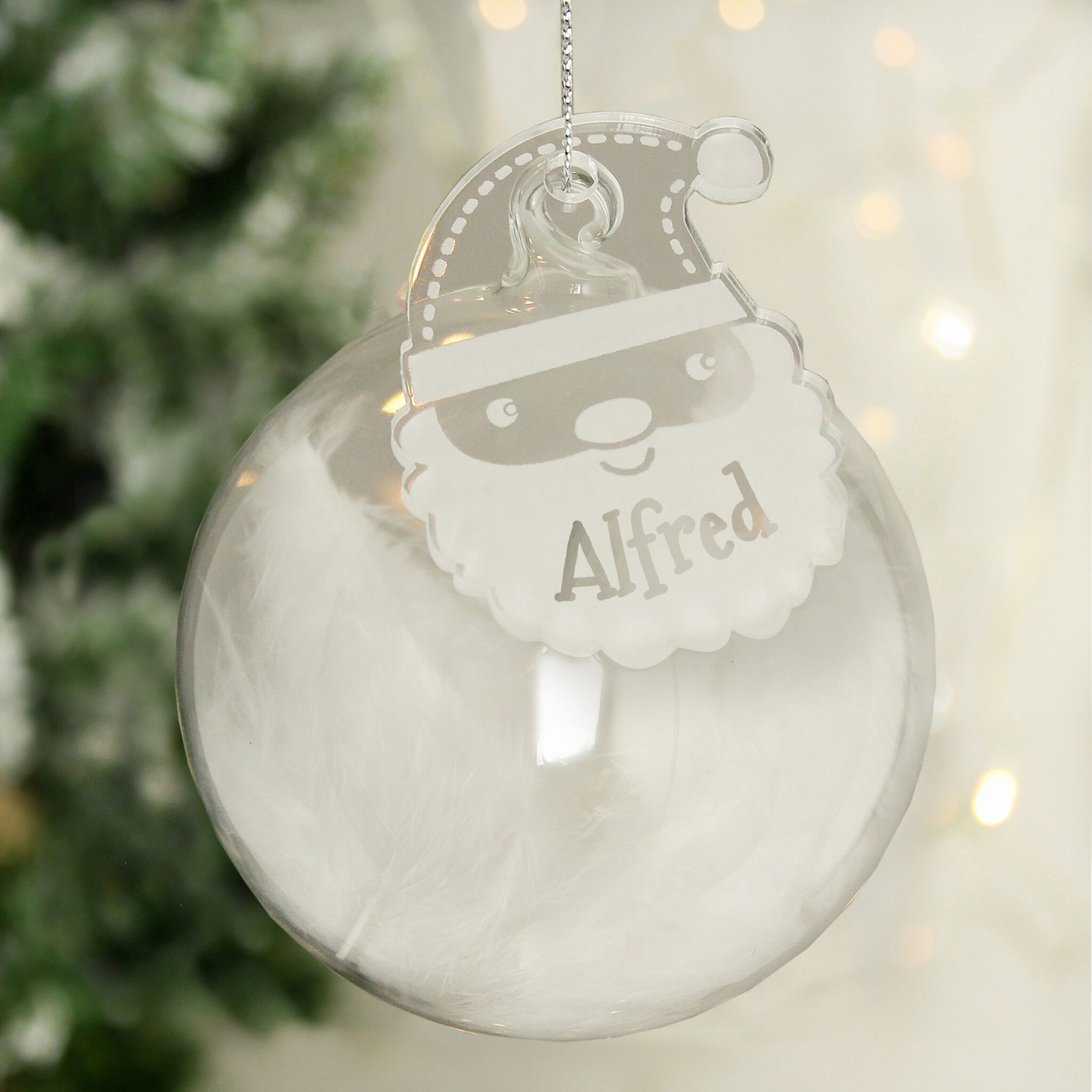 Personalised White Santa Feather Glass Bauble - Unique Gift Ideas For ...